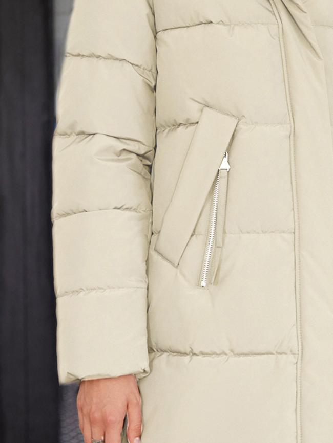 lower knees Length, Thickened Down / Cotton Jacket, water proof, windproof black women coat, inside-outside contrast colours