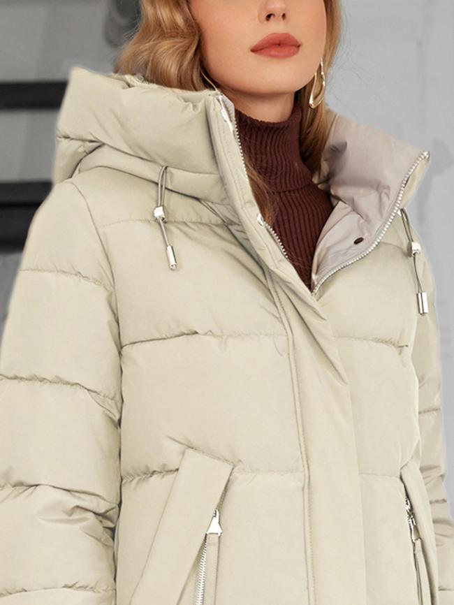 lower knees Length, Thickened Down / Cotton Jacket, water proof, windproof black women coat, inside-outside contrast colours