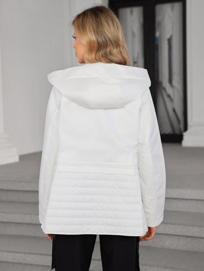 Ultimate Transitional Short Length Coat Outerwear For Spring / Autumn，with drawstrings，Figure-flattering design，Mix-and-match fabric design
