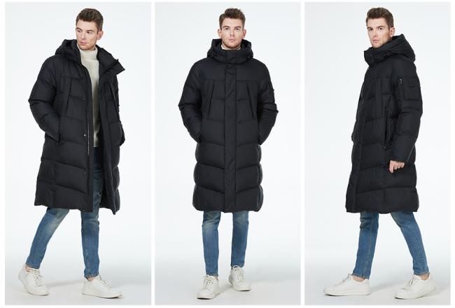 A long down jacket, upper and lower four-pocket design,long men's winter coat, straight fit, cold winter coat
