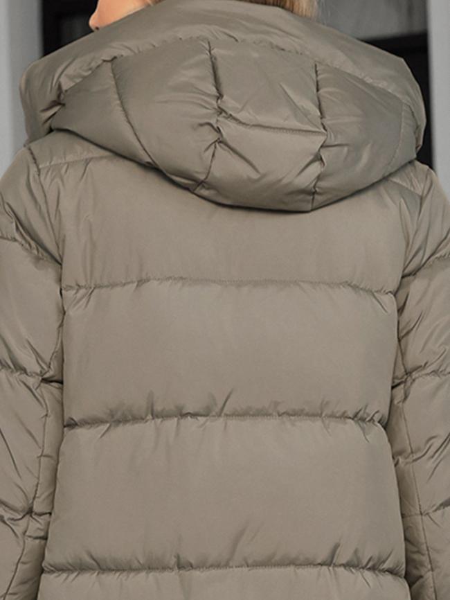 Bio Fluff Woman Coat Hooded Thickened Long Cotton Coat with Slanted Placket and Pleats for Bio Fluff Women s Style