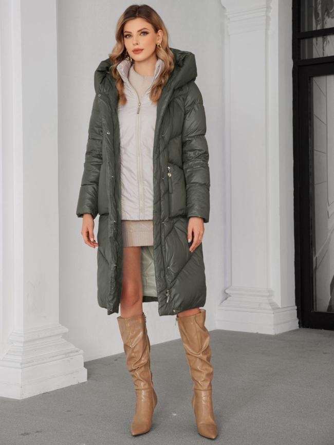 Detachable Lining Fashionable Thickened Down Jacket, long women coat，for cold winter, hooked, machine washable, regular fit for daily wear