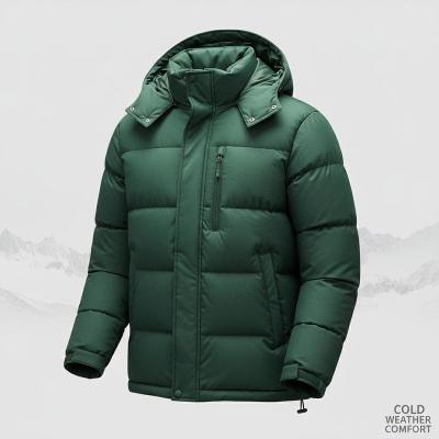China Bio-based Down And Recycled Polyester Heavy Down Jacket Mens Stand Collar And Hood Comfortable Durable Cold Weather Coat for sale