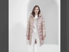 Knielänge lange Jacke Frau Wintermantel Schräg Flap Design mit geschmückten Buchstaben Webbing