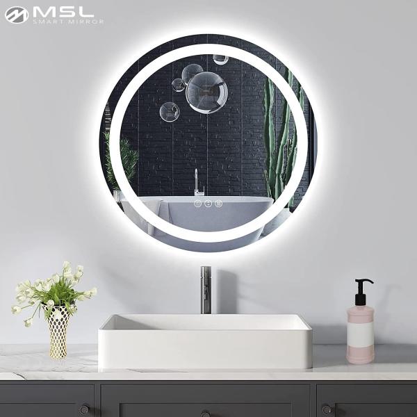 Quality Frameless Backlit Round Bathroom Mirror 6000k Bathroom Wall Mounted Mirror for sale