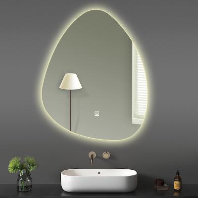 China Irregular LED Round Bathroom Mirror 6500K 3200K Luxury Illuminated Bathroom Mirrors for sale