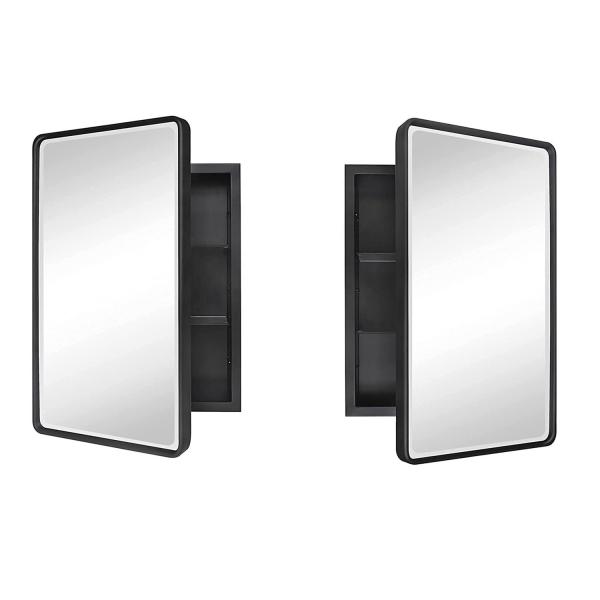 Quality 3000K - 6000K LED Illuminated Bathroom Cabinet Black Makeup Mirror Cabinet for sale