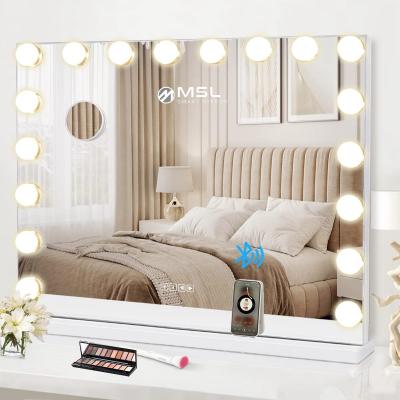 China 15 gloeilampen Verlichting Vanity Mirror 5mm LED Hollywood Mirror Ronde Met USB-poort Te koop