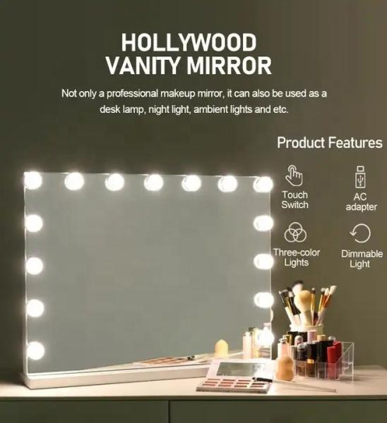 Quality Aluminum Large Hollywood Vanity Mirror Rectangle Makeup Mirror With Lights for sale