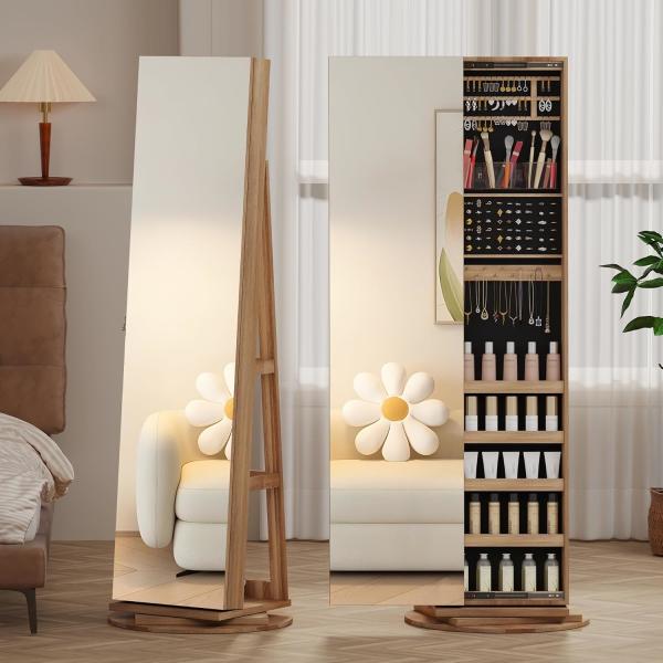 Quality 360° Swivel Jewellery Cabinet Mirror ‎Glass Rotating Mirror Cabinet Frameless for sale