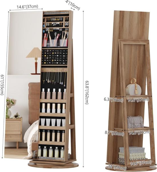 Quality 360° Swivel Jewellery Cabinet Mirror ‎Glass Rotating Mirror Cabinet Frameless for sale