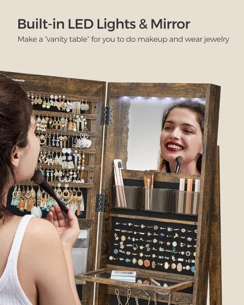 Quality Lockable Full Length Mirror Cabinet Adjustable Lights LED Mirror Jewelry Cabinet for sale