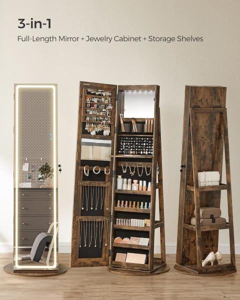 Quality Lockable Full Length Mirror Cabinet Adjustable Lights LED Mirror Jewelry Cabinet for sale
