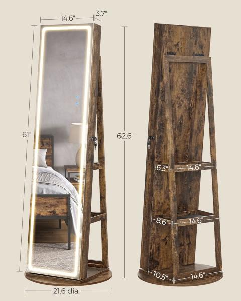 Quality Lockable Full Length Mirror Cabinet Adjustable Lights LED Mirror Jewelry Cabinet for sale