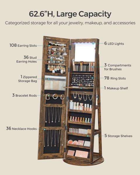 Quality Lockable Full Length Mirror Cabinet Adjustable Lights LED Mirror Jewelry Cabinet for sale