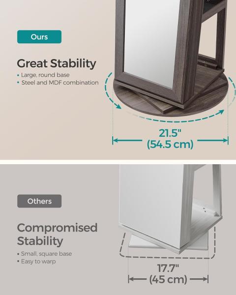 Quality Brown 360° Swivel Jewelry Cabinet Rectangle Standing Mirror With Storage for sale
