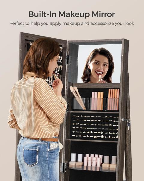 Quality Brown 360° Swivel Jewelry Cabinet Rectangle Standing Mirror With Storage for sale