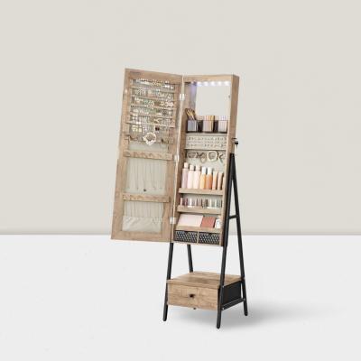 Modern Jewelry Armoire Mirror with LED Lights and Storage