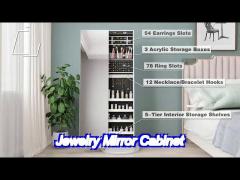 Modern Jewelry Armoire Mirror with LED Lights and Storage