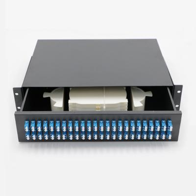 China FTTH 12 24 48 96 144 Port Fiber Optic Patch Panel Telecom 19 Inch Rack Mounted for sale