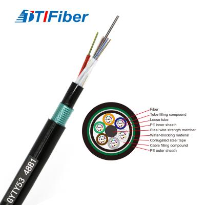 China FTTX 12 24 cables de fribra óptica del solo modo de la base GYTY53 en venta