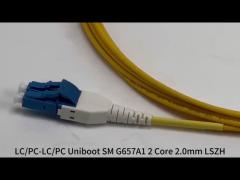 LC Uniboot Zip Cod Singlemode G657.A1 BendInsensitive Duplex 2mm LSZH Χαμηλή απώλεια 0,15dB Σύρμα Fiber Patch