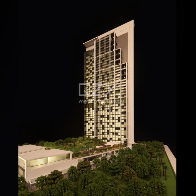 Detailed 1:125 scale model of Dubai Iman Sierra Tower showing precise architectural details