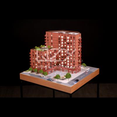 China 1:80 Scale Retro Brick Red Aberfeldy Apartment Architectural Model with Full Lighting for sale