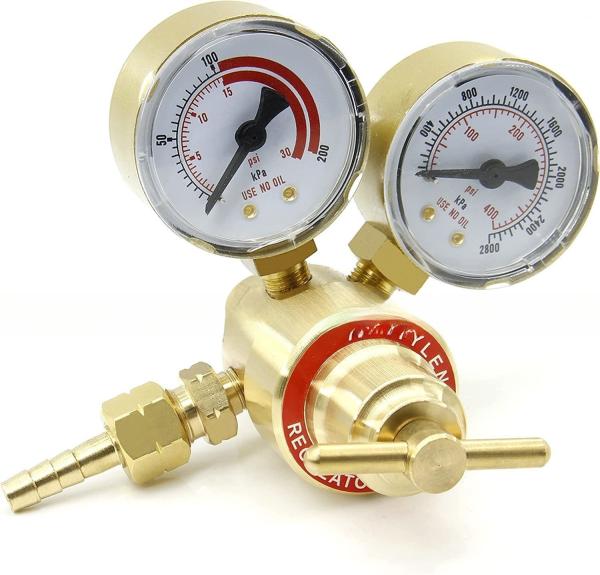 Quality Weld Acetylene Regulator Welding Gas Gauges Cga-200 Rear Inlet with 9/16"-18 Outlet and Hose Connector for sale