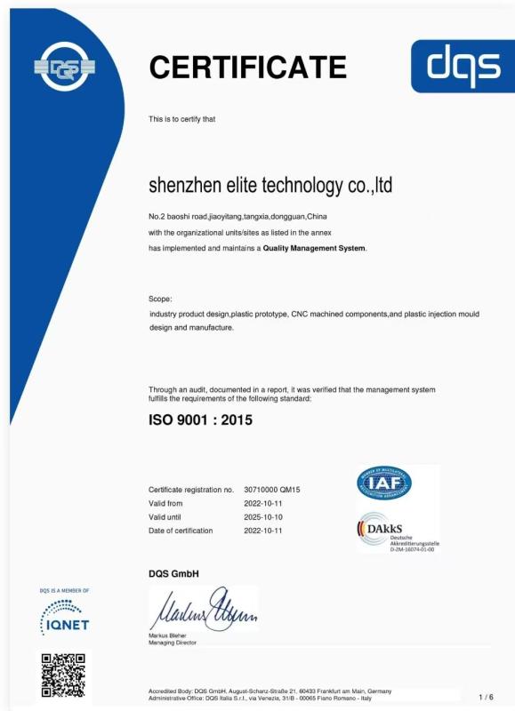 ISO9001 Certificate - SHENZHEN ELITE TECHNOLOGY CO., LIMITED