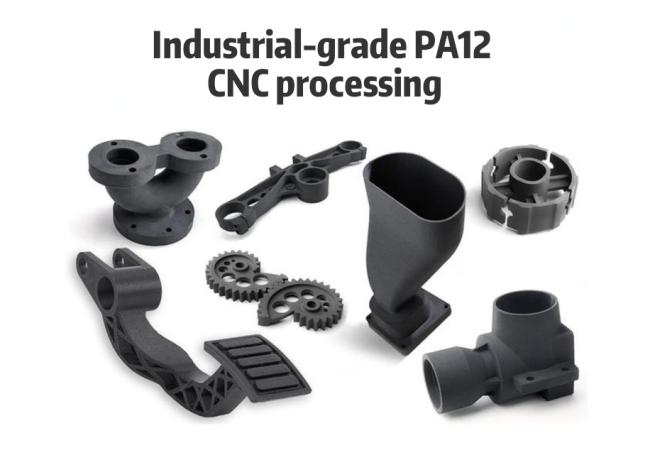 Custom PA12 CNC machined plastic part showing precision details