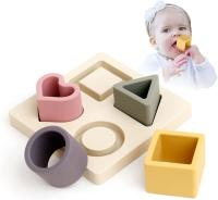 China safety Soft Teething Toys Geometry Pattern Silicone Stacking Toy for sale