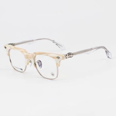 China Marble White Frame Unisex Punk Style Square Semi-Rimless Marble Print Anti-Blue Light Blocking Prescription Reading Glasses for sale