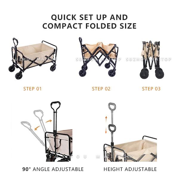 Side view of folding wagon cart showing frame and wheel details