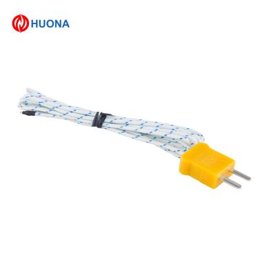 China 2×0.35mm Type K Thermocouple Probe 1m Fiberglass Insulated Mini Plug Type for sale