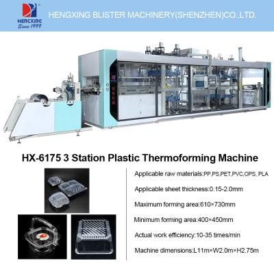 China Automatic Three Station Disposable Food Container Making Machine Fast Plastic PP  Vacuum Forming Machine Fast Food Boxes for sale