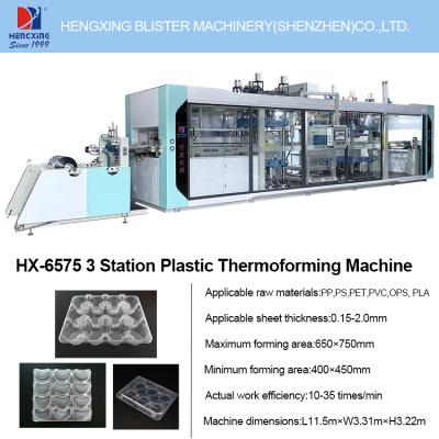 China Automatic Three Station Disposable Food Container Making Machine Fast Plastic PP PET Vacuum Forming Machine Fast Food Boxes for sale