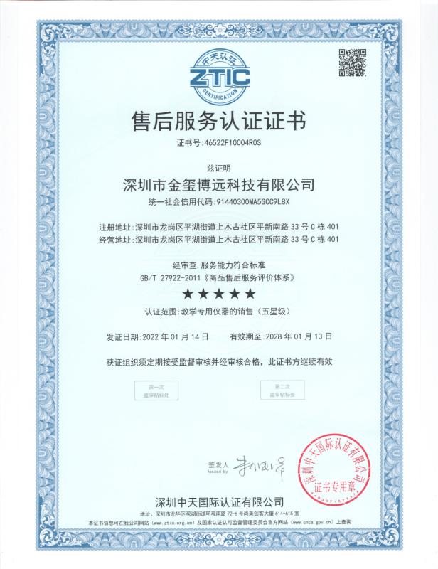 ZTIC After sales Service Certification Certificate - Shenzhen Jinxi Boyuan Technology Co., Ltd.