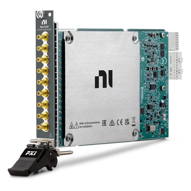 Front view of National Instruments PXIe-5105 PXI Oscilloscope showing connectors and controls