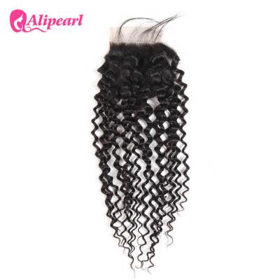 China Curly Wave 4x4 Lace Front Closure , Brazilian Human Hair Lace Closure for sale
