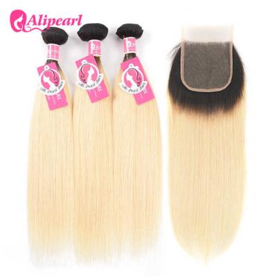 China Straight 1B 613 Human Hair Weave Color 613 With Lace Closure And Baby Hair for sale