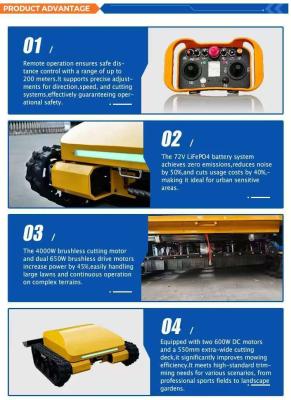 China Remote-controlled intelligent crawler lawn mower, with lithium iron phosphate (LiFePO₄) battery, four-wheel drive, energy-saving and environmentally friendly, and 3 hours of continuous operation. for sale