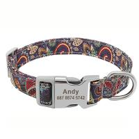 China Custom Pattern Polyester Pet Dog Collar Adjustable Nylon Reflective Safety for Outdoor Walking for sale