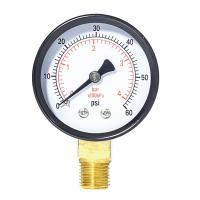 China 2 Inch 0-60 psi General Pressure Gauge 1/4 NPT Lower Mount Steel Case Brass Connection for sale