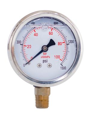 China 1500 Rückseiten-Berg-Manometer P/in 2in flüssiges gefülltes Vakuumdes messgerät-1/4 BSP zu verkaufen