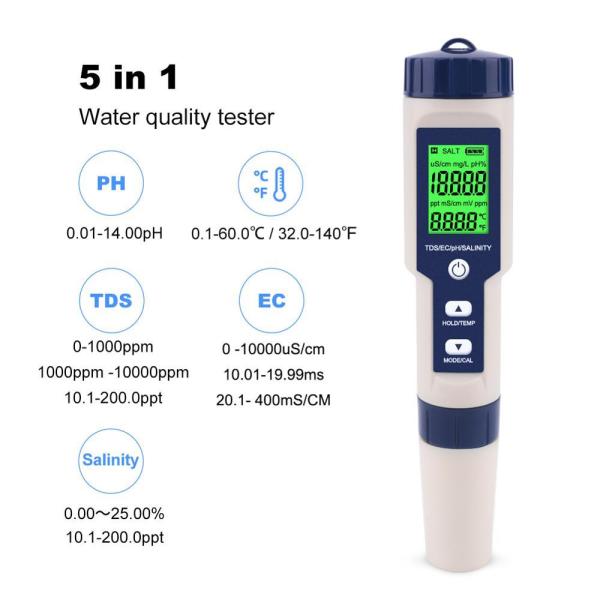 Quality Tds Meter Digital Water Tester 5 in 1 Multi Parameter Water Quality Tester for for sale