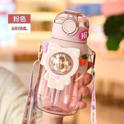 Cina Stile Bevande Sport Orso Cartoni animati Bambini Outdoor 680ml Bottiglia d'acqua di plastica con paglia in vendita