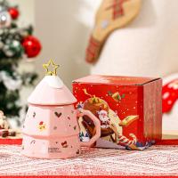 China Christmas Bone Ceramic Mug Gift Set 500ml with Lid Spoon Creative Tree Design for sale