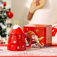 China Christmas Bone Ceramic Mug Gift Set 500ml with Lid Spoon Creative Tree Design for sale