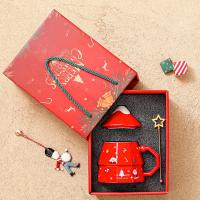China Christmas Bone Ceramic Mug Gift Set 500ml with Lid Spoon Creative Tree Design for sale